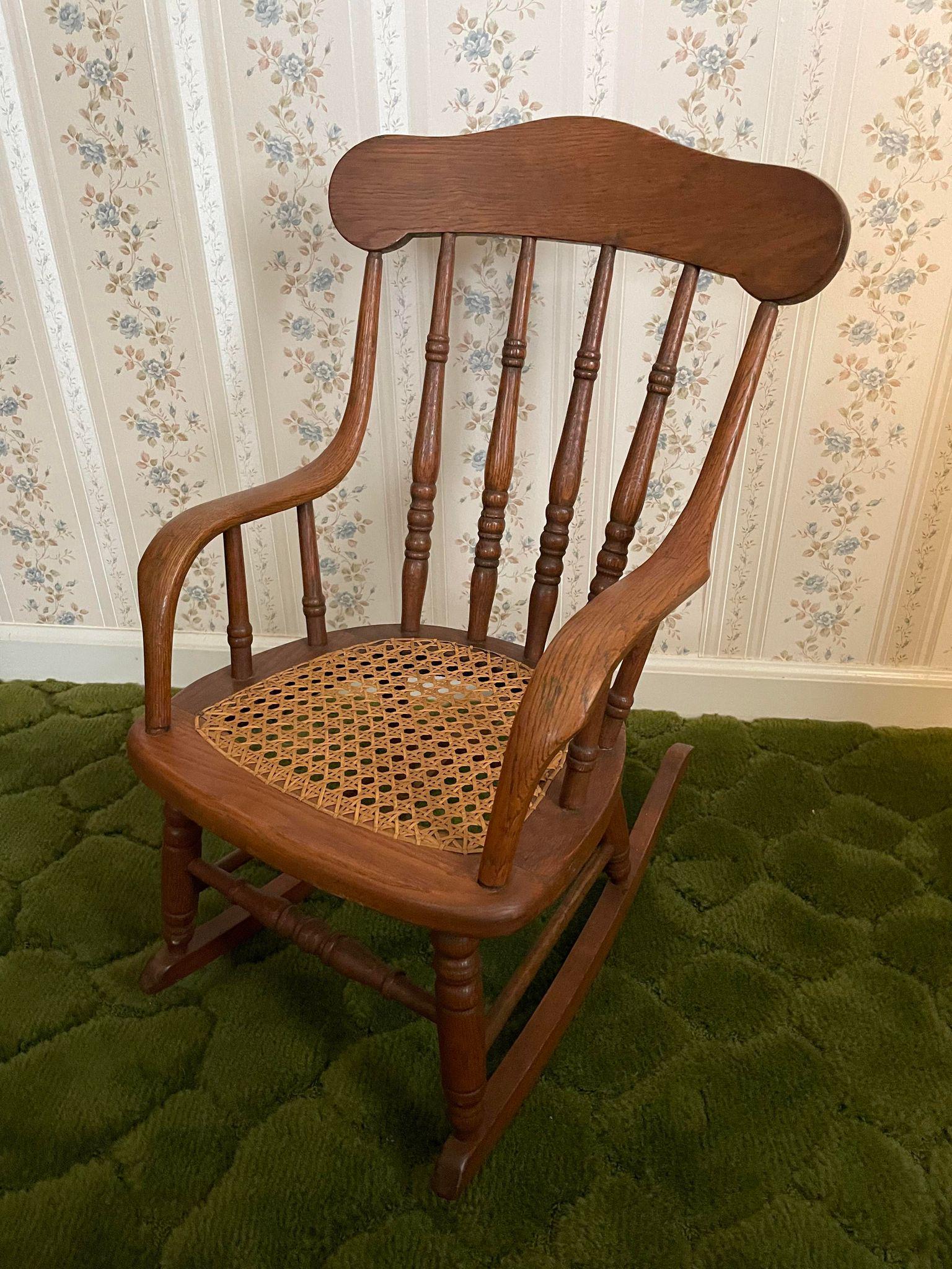 Antique Cane Bottom Rocking Chair Auction