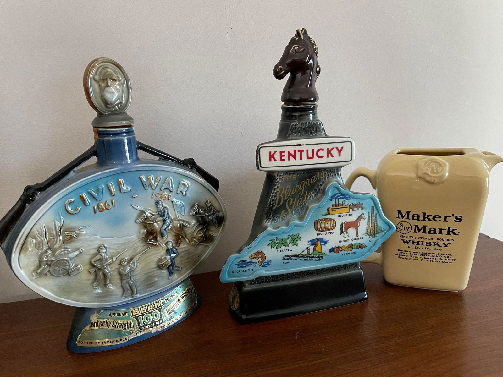 Vintage Jim Beam Whiskey Decanters / Makers Mark Pitcher Auction