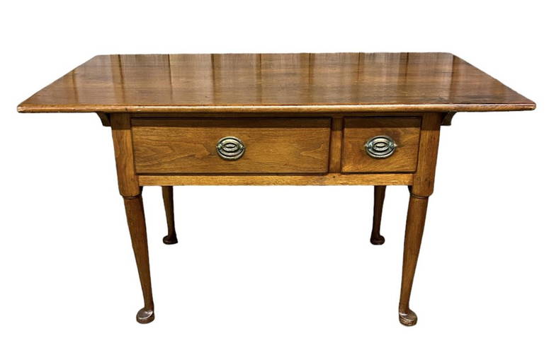 Early Period Two Drawer Pin Top Queen Ann Table W. Two Drawers On Tall ...