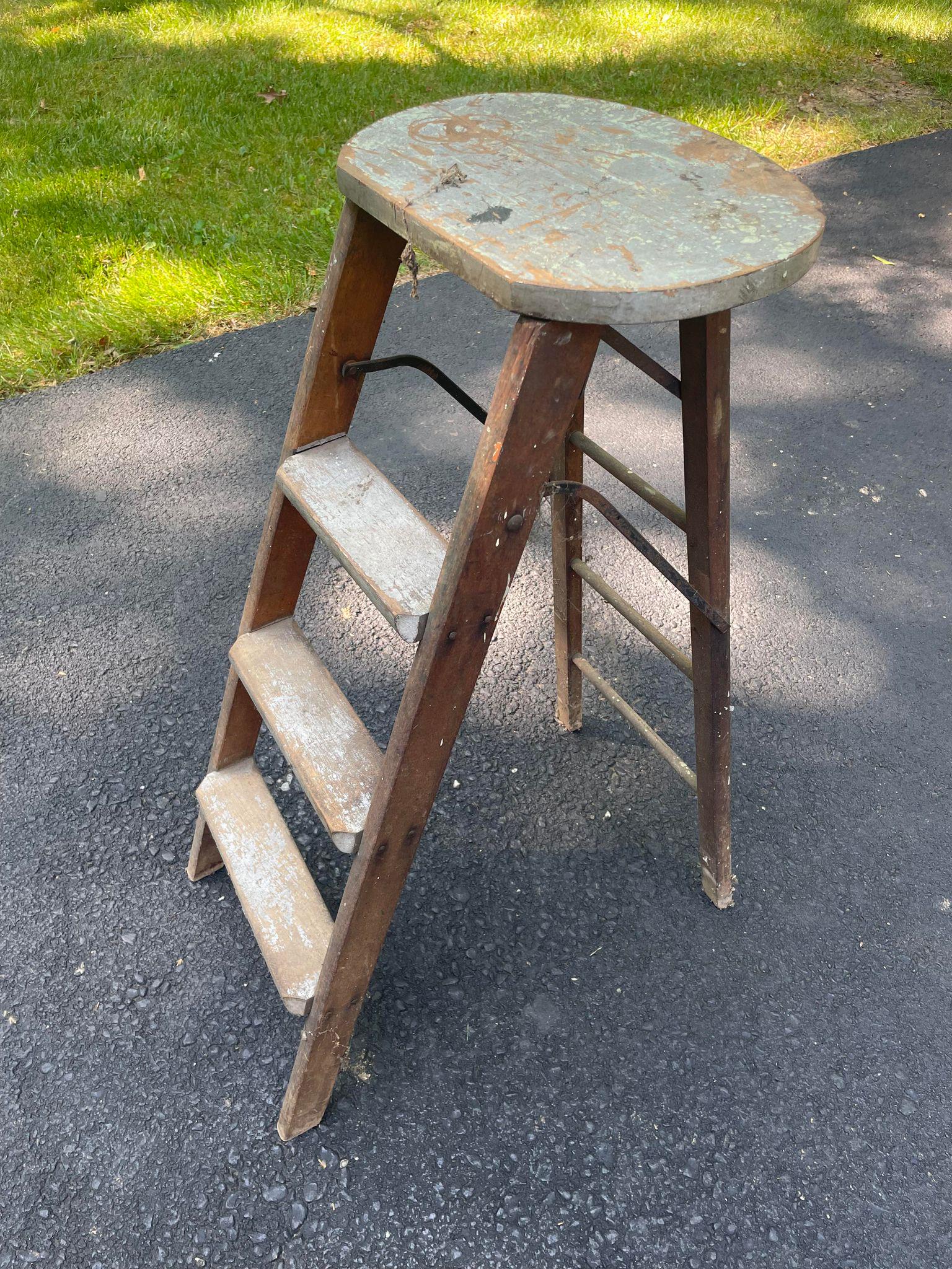 Vintage Wooden Step Stool Auction