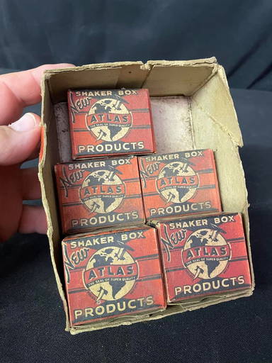 7 Antique Atlas Tacks, Shaker Box