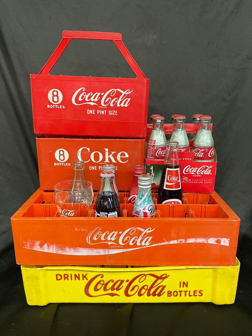 Collection Of Coca-cola Items: 6 Pack Carriers, Crates, Bottles And ...