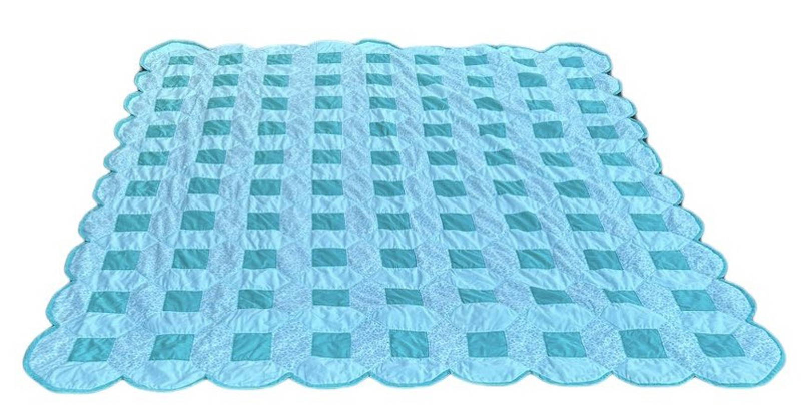 Green Block Pattern Hand Sewn Quilt 80" X 72" Auction