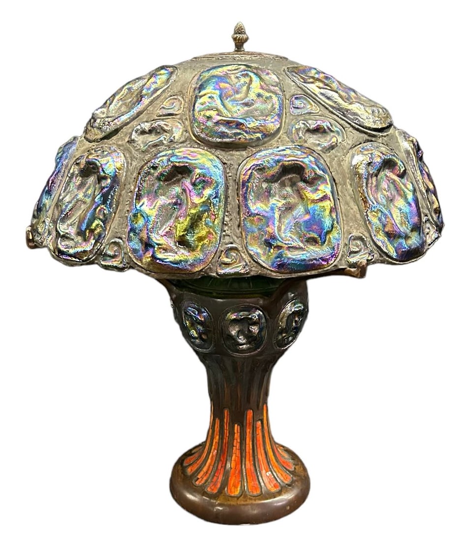 Large Tiffany Style Parlor Lamp W/ Turtle Back Glass Panels 238"t, 21 ...