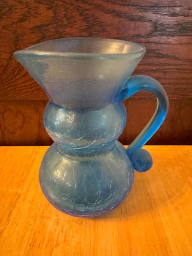 Rare Blenko Blue Cracked Glass Pitcher