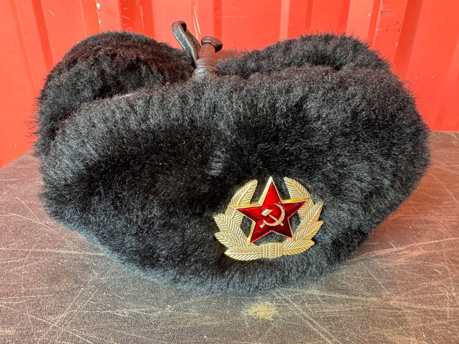 Authentic Russian Military Black Ushanka Hat Soviet Soldier Red Army ...