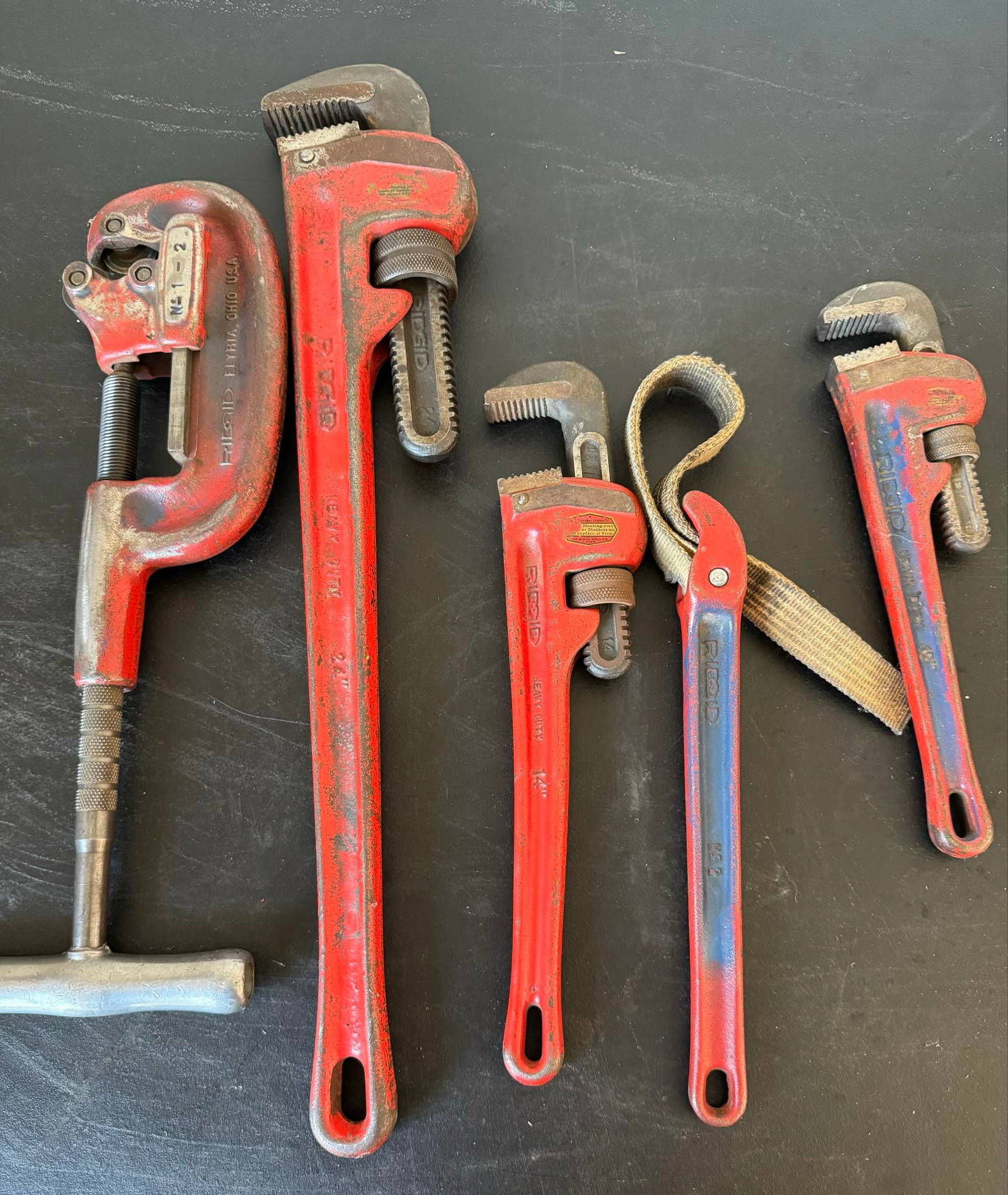 Collection Of Rigid Tools: Pipe Wrench, Strap Wrench, Vise Auction