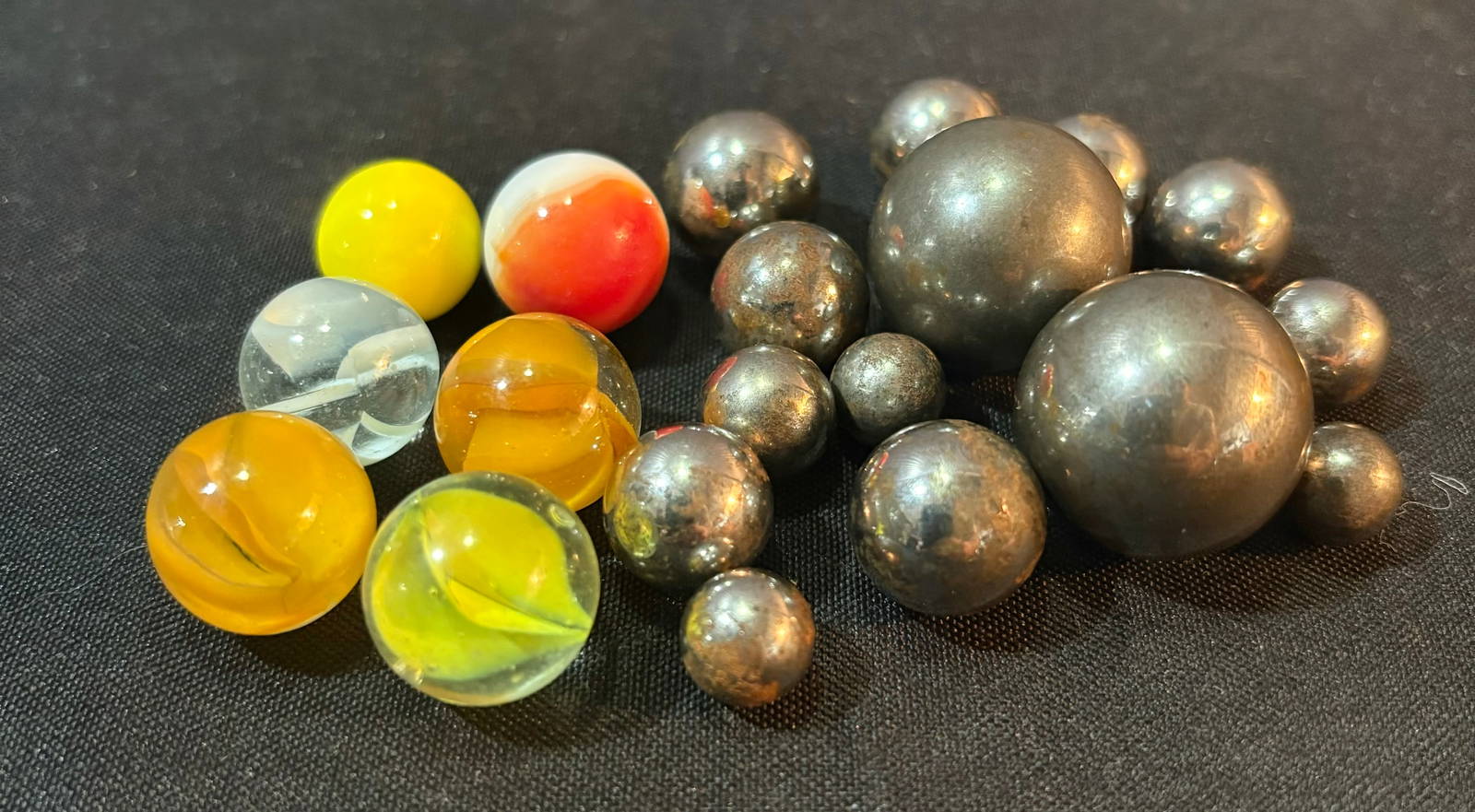 Uranium Glass Marbles With Vintage Metal Marbles (pile 4" Across As ...