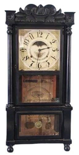 Large Empire Style Carved Mantle Clock With Full Column Front And ...