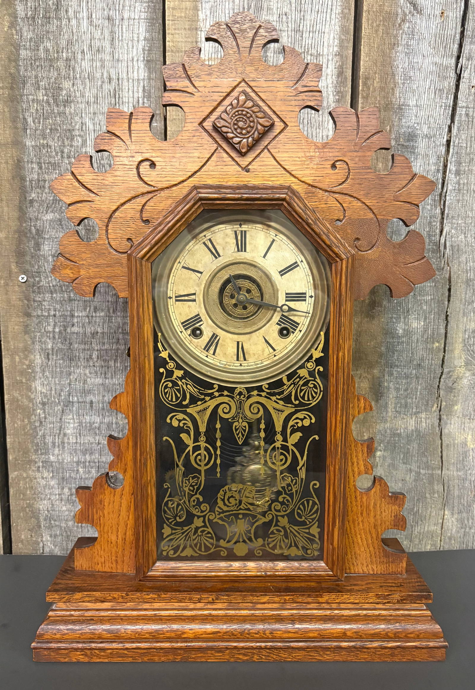 Antique E. Ingraham Co. Carved Gingerbread Style Mantel Clock 5"x14"x22 ...
