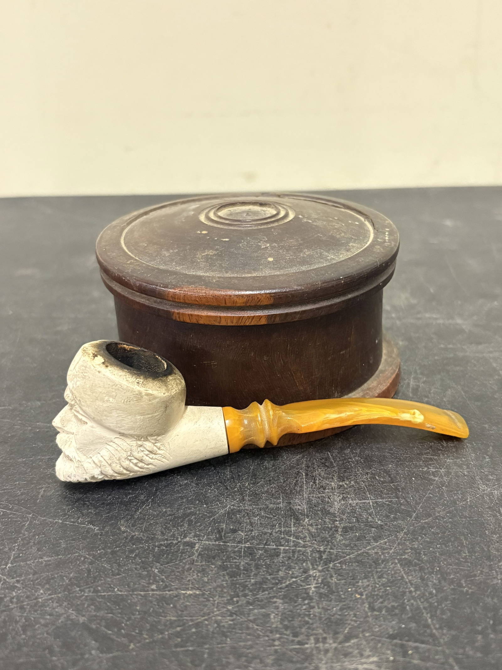 Carved Meerschaum Style Tobacco Pipe Featuring A Figural Face And An ...