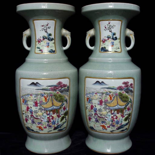 Qianlong Mark Pea Green Glazed Bai'zi'nao'chun'tu