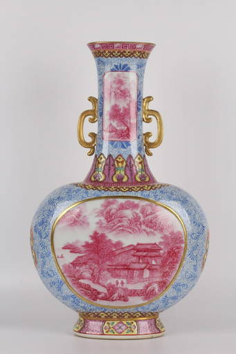 Yongzheng Mark Blue Background Tangled Branch Ruby Red