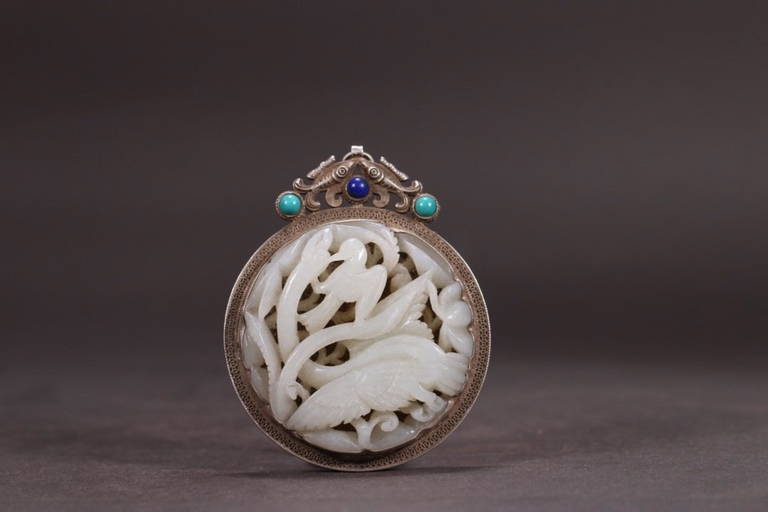 Silver Embeded Jade Chang'ming'fu'gui Hanging Piece