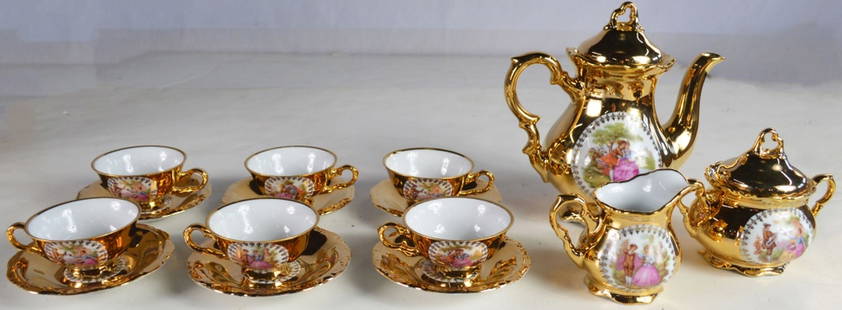 15 Piece Bavaria Handarbeit 22k Gold Tea Set