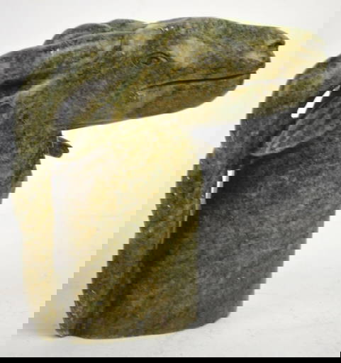 Stylized Carved Stone Goat Head Sculpture