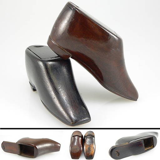 Set Of 2 Wooden Shoe Snuff Boxes 95x35x40mm