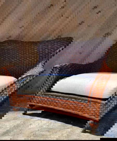 Vintage Arched Camel Back Flare Arm Woven Wicker Lounge Settee Auction