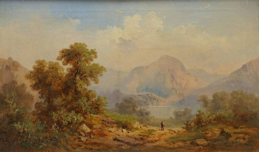 Guido Hampe Landschaft Mit Wanderer Am See
