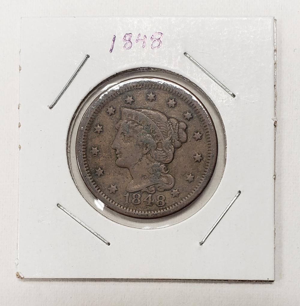 1848 Large Cent 1c One Penny