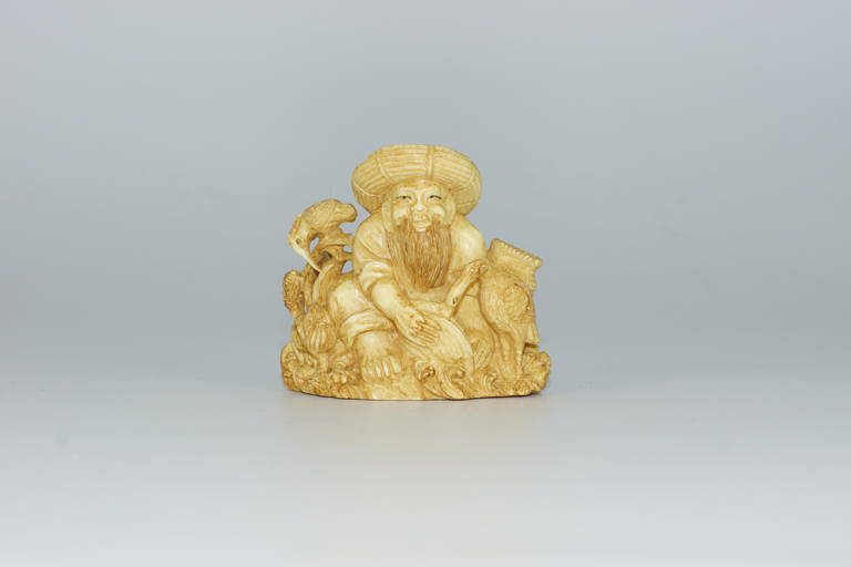 Antique Japanese Netsuke Monkey Man With Birds