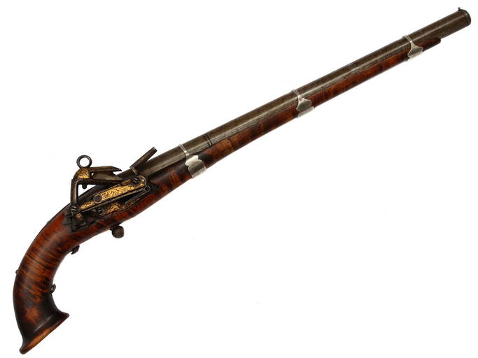 A Caucasian Flintlock Pistol W. Gold Inlay, 19 C