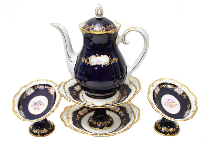 Vintage Set German Echt Kobalt Porcelain 5 Pieces