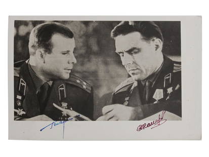 Vintage Soviet Newspaper Gagarin Portrait Autographed