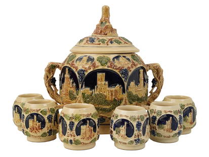 6 Piece German Punch Bowl Set.