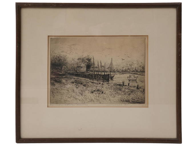 American Etching Kennebunk River Signed 19 C