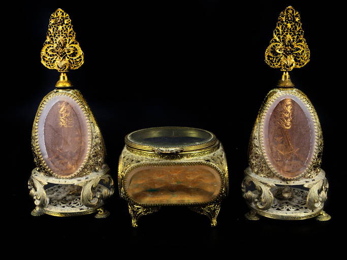 Antique French Gilt Glass Ormolu Vanity Items
