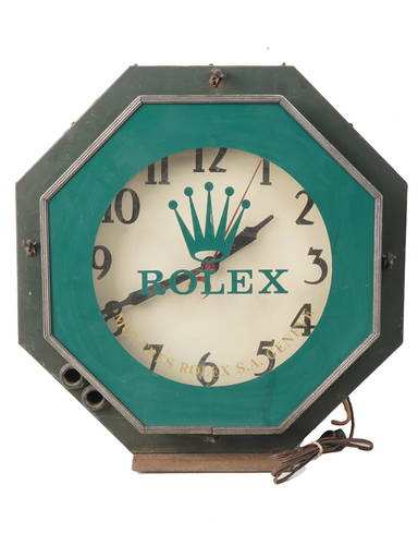 Antique Original Large Neon Rolex Wall Clock