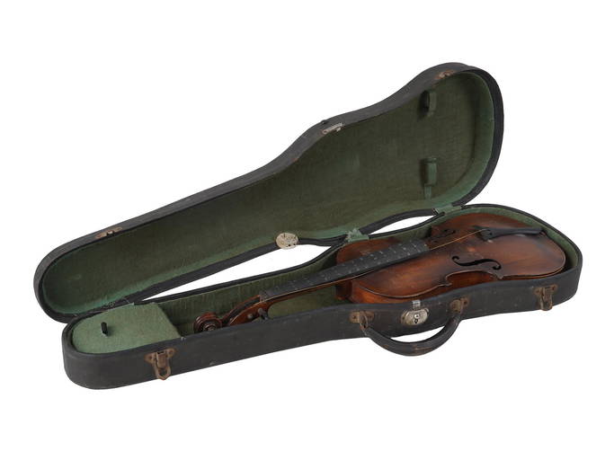 Antique Wooden Violin With One String In Case