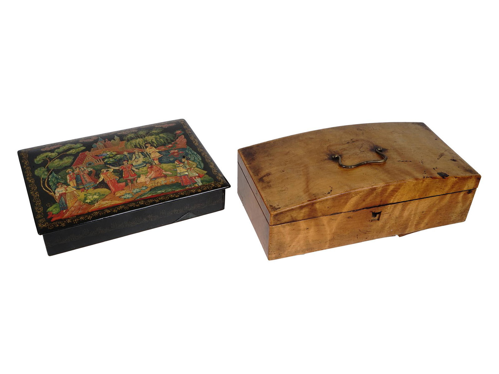 Antique Trinket And Russian Lacquer Palekh Boxes