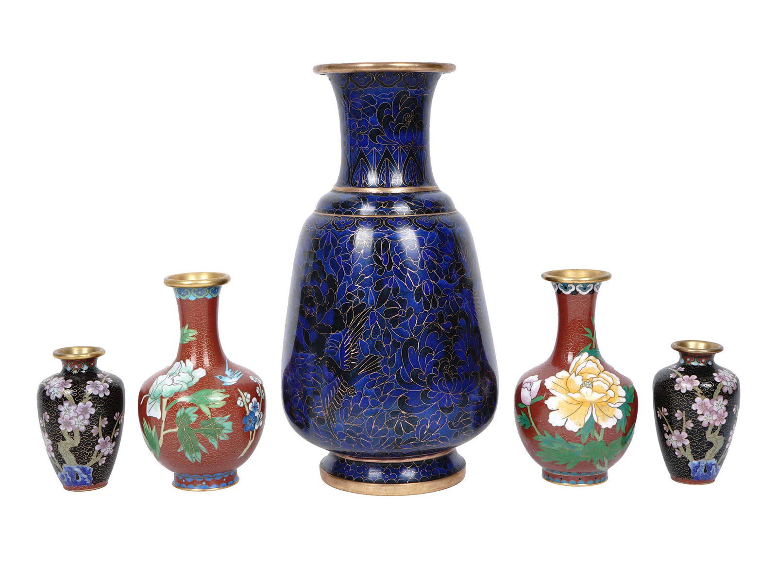 Vintage Chinese Metal And Cloisonne Enamel Vases