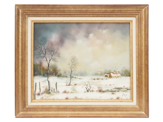 WINTER LANDSCAPE OIL PAINTING SIGNED PIERRE PREUX (#0061) on Jun 18 ...