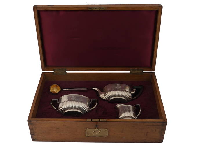 Russian Grachev Brothers Gilt Silver Tea Set Iob