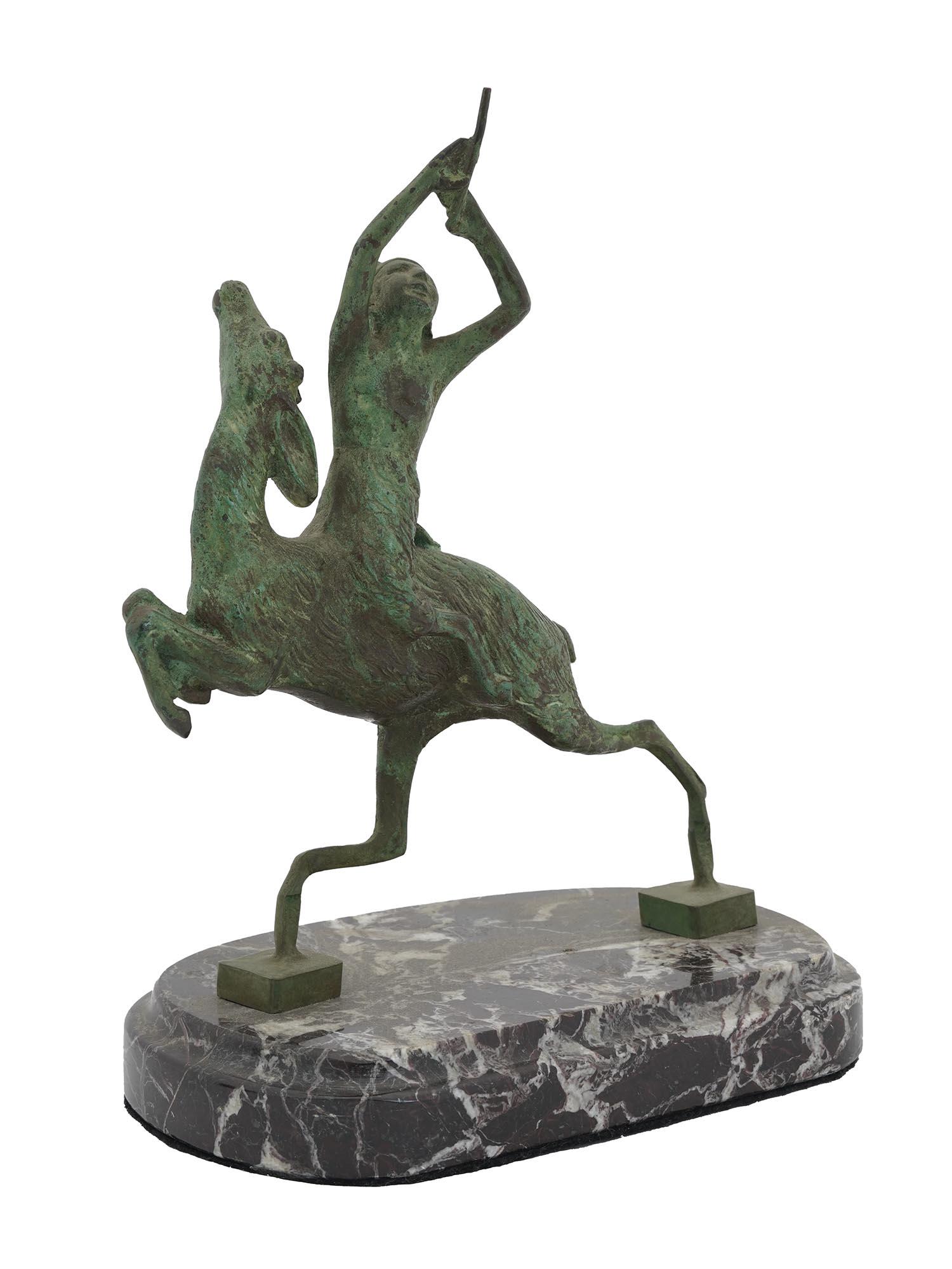 Mid Century Bronze Sculpture Satyr Riding A Deer