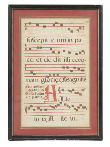 Ancient Latin Gregorian Chant Music Sheet Framed