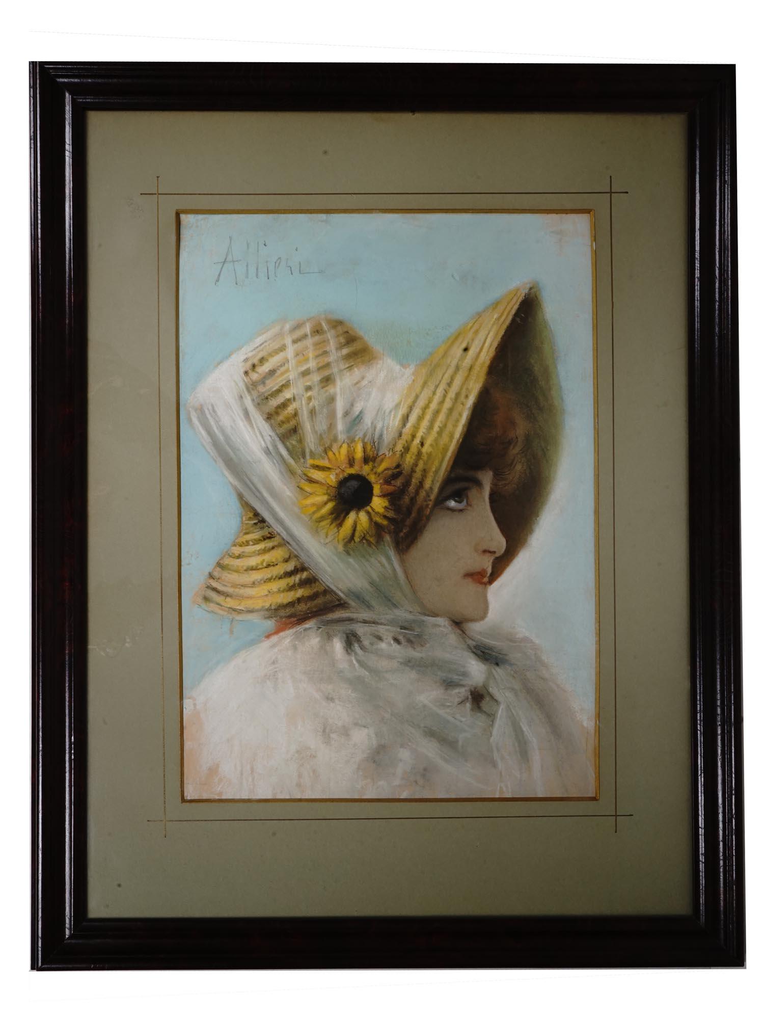 Antique French Painting Portrait By Allieri