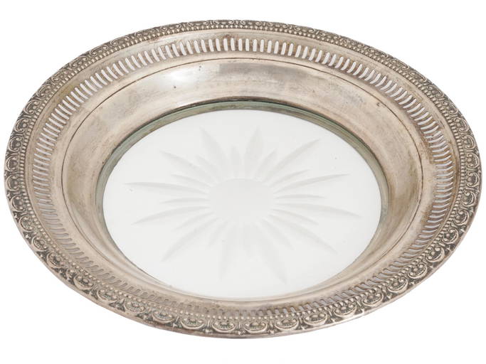 Antique Sterling Silver And Cut Crystal Plate
