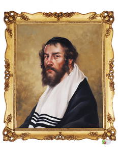 Framed Rabbi Portrait Oil Painting
