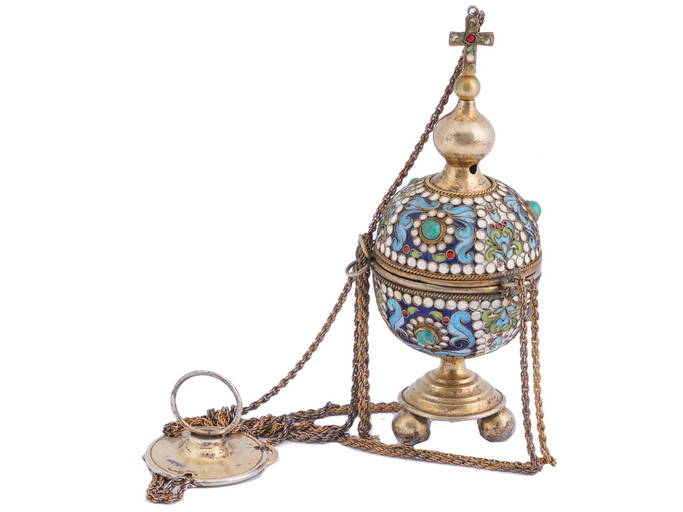 RUSSIAN SILVER PLATED CHURCH THURIBLE INCENSE BURNER (#0212) on Jan 07, 2023 | Antique Arena Inc ...