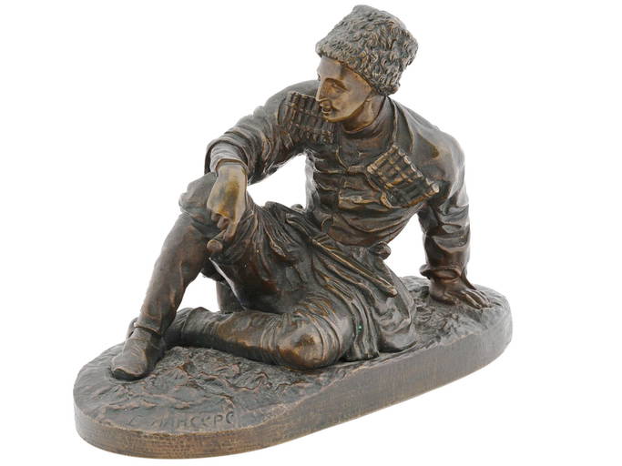 Russian Bronze Cossack Sculpture By Evgeny Lansere