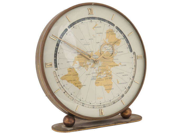 Mid Century Western German World Map Table Clock