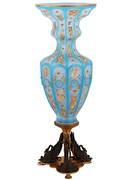 TURQUOISE BLUE OPALINE GLASS VASE WITH SWAN STAND - Feb 18, 2023 | Antique Arena Inc. in NY