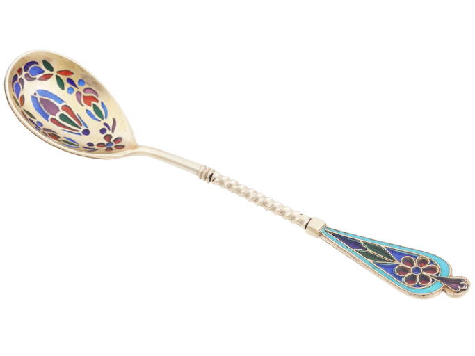 Imperial Russian Gilt Silver Enamel Tea Spoon