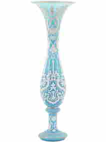 TURQUOISE BLUE OPALINE GLASS VASE WITH SWAN STAND - Feb 18, 2023 | Antique Arena Inc. in NY