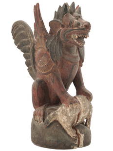 Balinese Polychrome Wooden Singha Lion