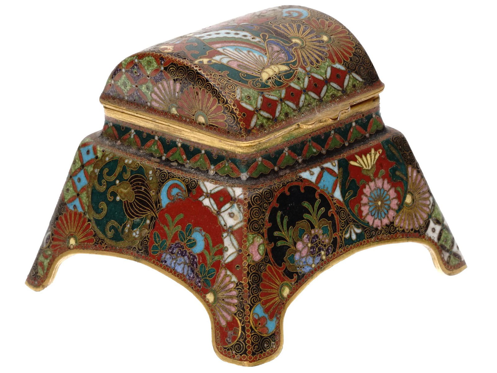 Antique Meiji Japanese Cloisonne Enamel Ink Well